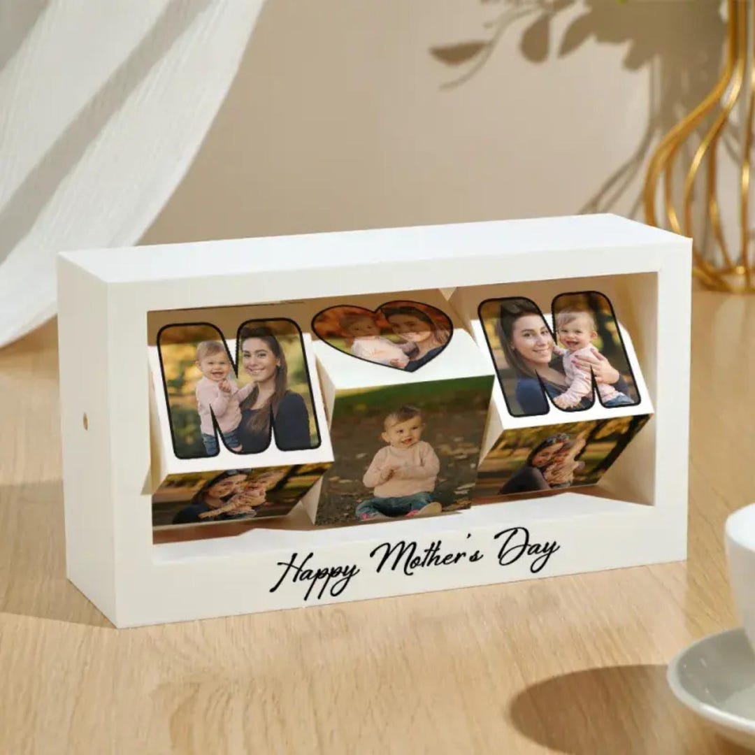 Personalized Rotating Photo Cube Frame – Custom Picture Display Stand ...