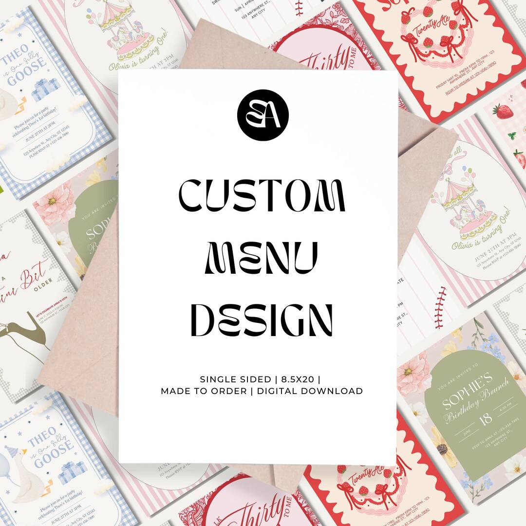 Custom Food or Bar Menu Design - Personalized Menus | Wedding, Birthday ...