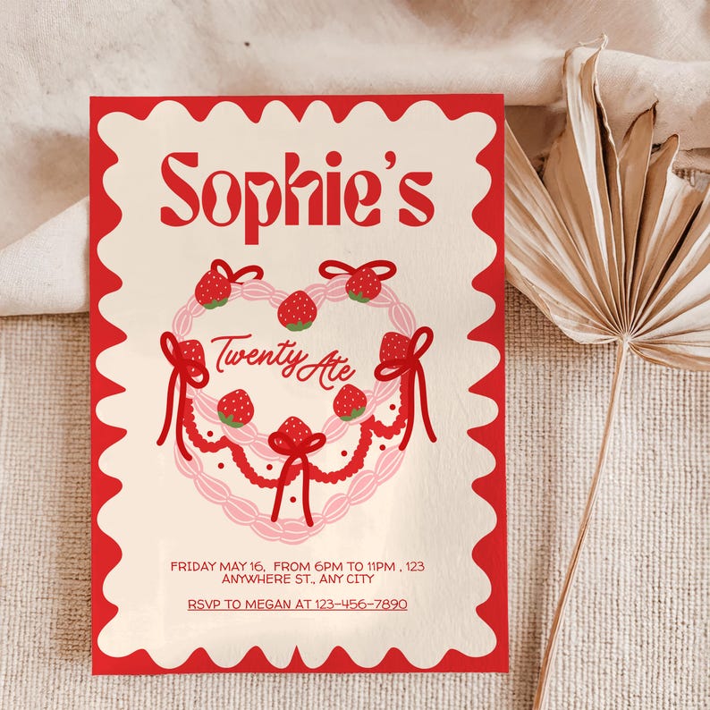 Retro Cake-themed Birthday Invitation | Twenty Ate Party | Editable ...