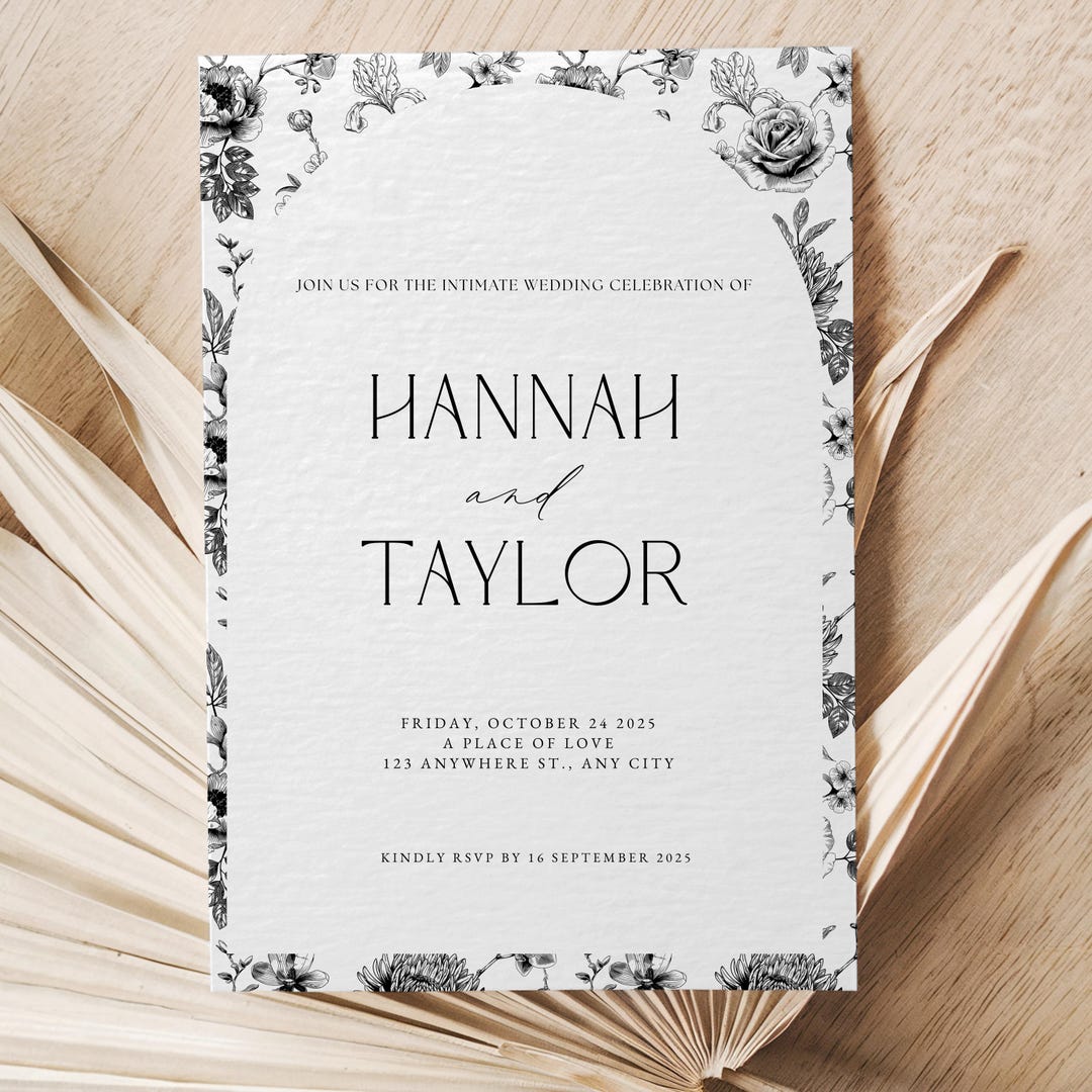Minimalist Floral Civil Wedding Invitation Template | Digital Civil ...