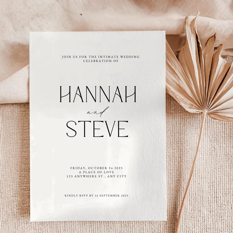 Modern Minimalist Wedding Invitation Template | Civil Ceremony ...