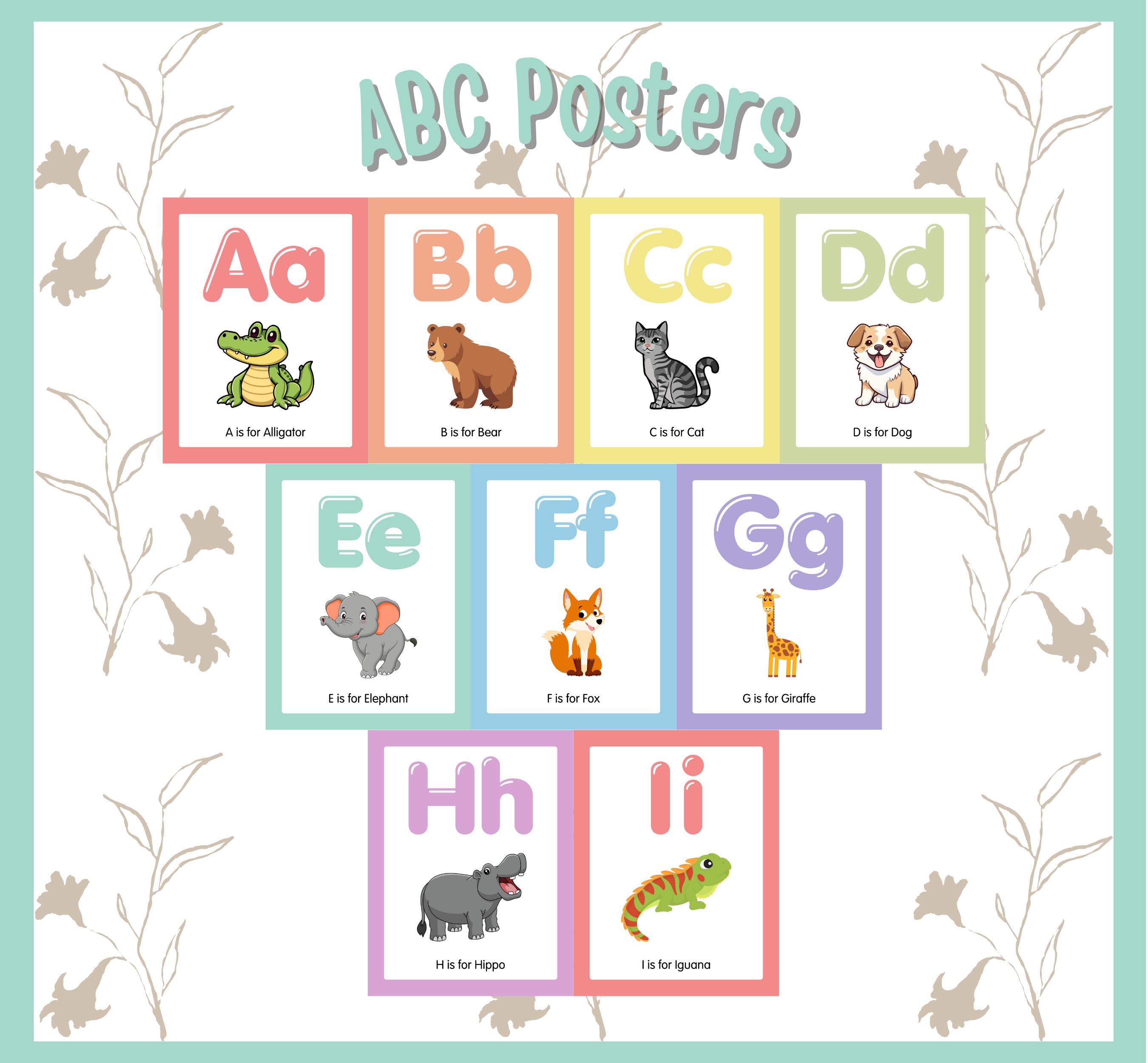 Pastel Animal ABC Poster Set: Classroom Nursery Wall Art (digital ...