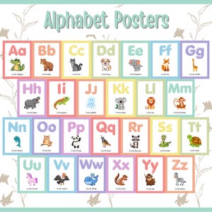 Pastel Animal ABC Poster Set: Classroom Nursery Wall Art (digital ...
