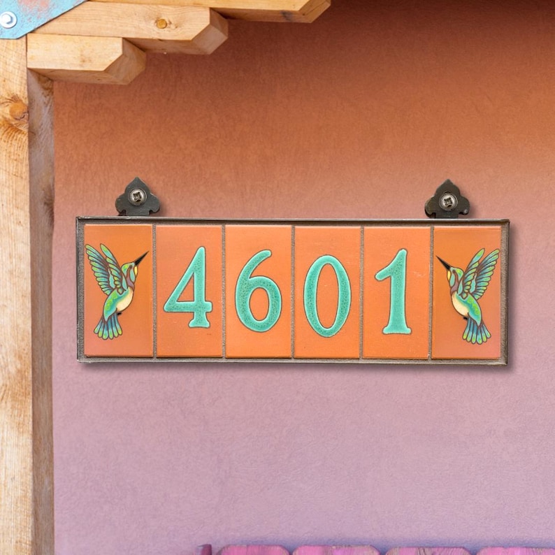 Hummingbird House Numbers | Terra Cotta Background Jade Numbers ...