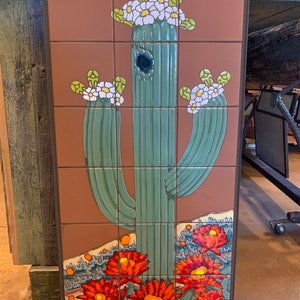 18x36 Saguaro on Terra Cotta - Hand Glazed Tile Mural - Arizona Desert ...