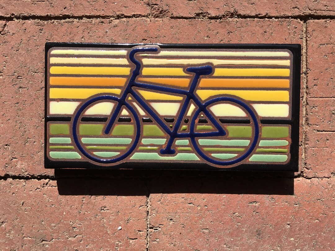 3"x6" Orange Retro Bike Ceramic Tile | Hand Glazed Tile by Tucson ...