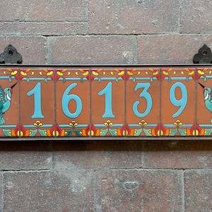 Turquoise on Terra Cotta Ceramic Tile House Numbers | Custom Address ...