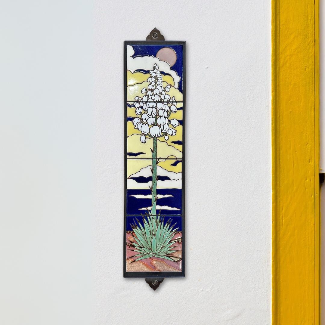6"x24" Retro Yucca at Night Tile Mural | Vertical Hand-glazed Ceramic ...