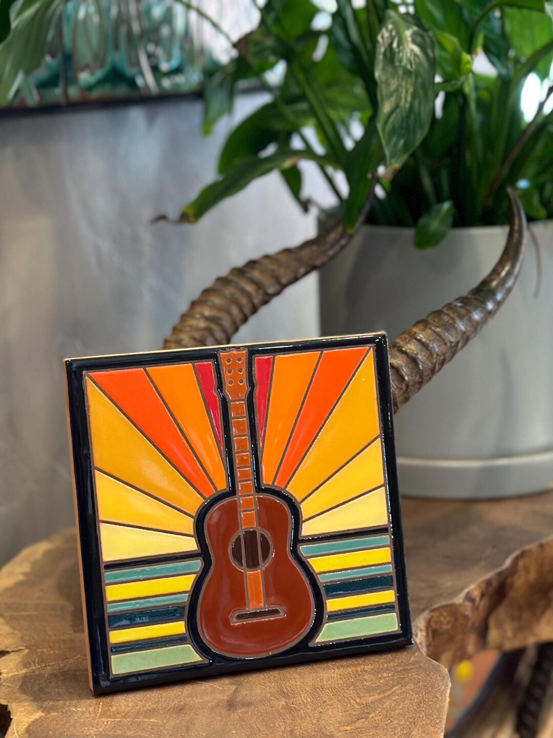 6"x6" Acoustic Guitar Hand Glazed Decorative Tile | Small Wall Decor ...