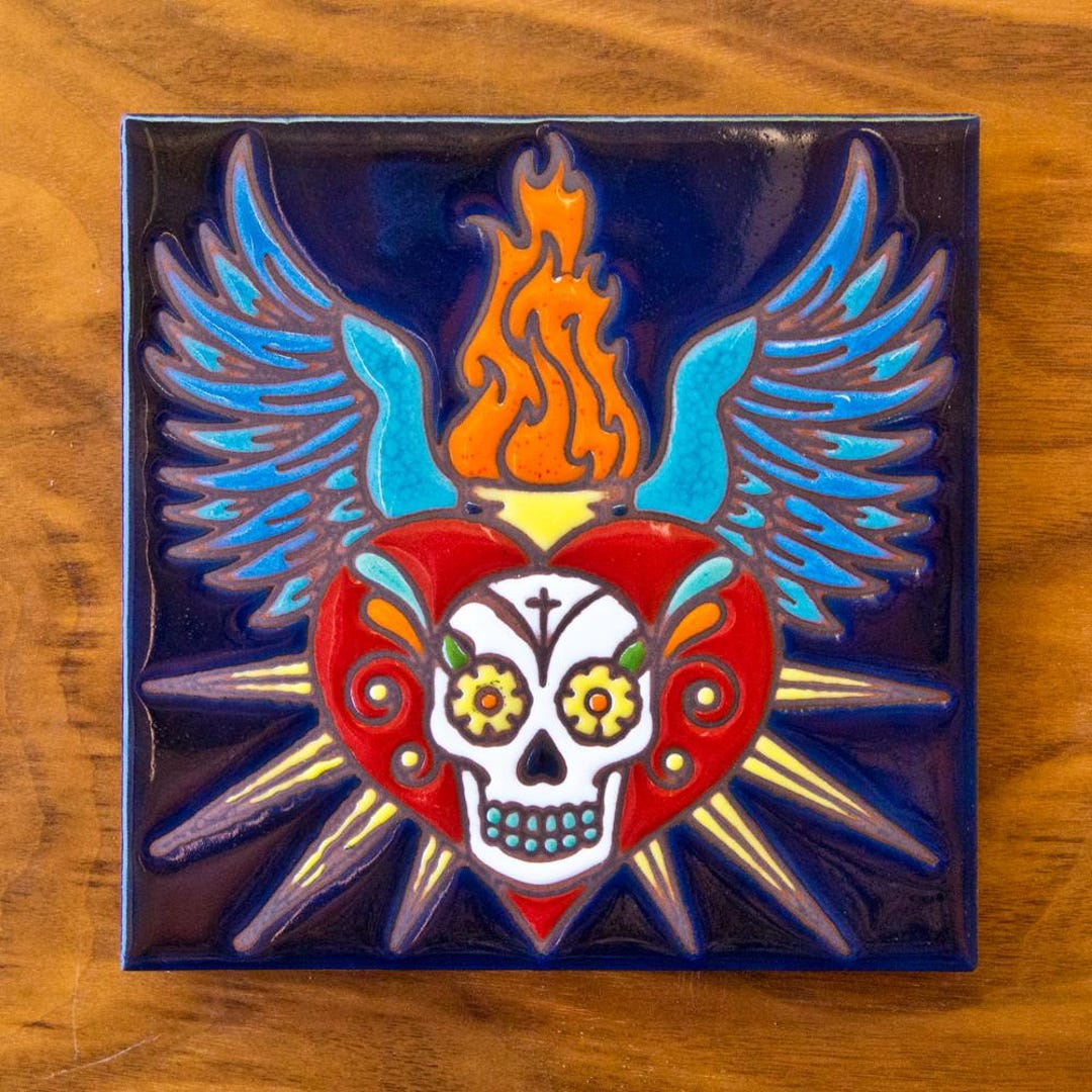 Day of the Dead Sacred Heart 6"x6" Hand Glazed Tile Trivet - Etsy