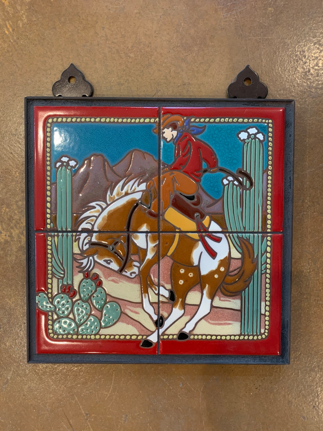 12x12 Cowboy Hand Glazed Decorative Tile Mural - Etsy