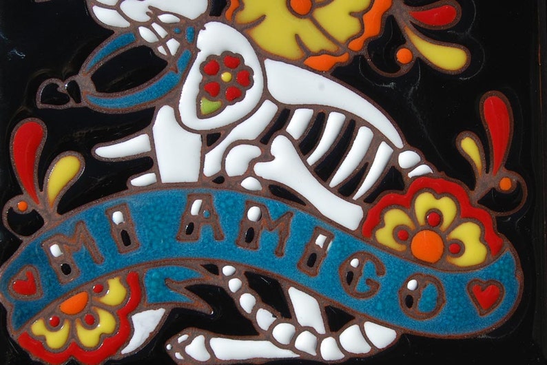 Day of the Dead Cat 6"x6" Hand Glazed Tile Trivet | Designed & Glazed ...