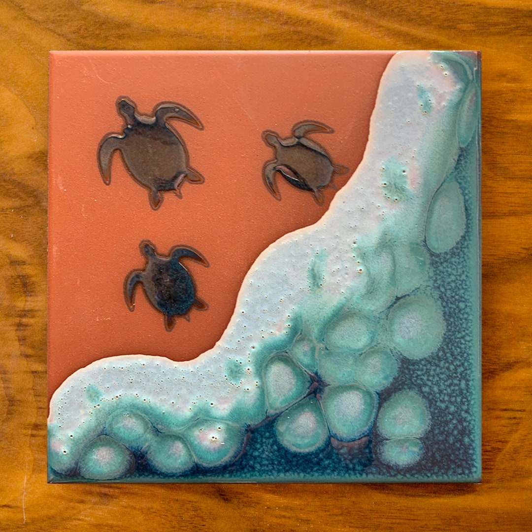 6x6 Sea Turtles Hand Glazed Ceramic Tile - Etsy