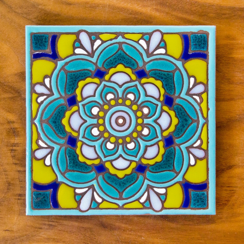 6x6 Mandala Hand Glazed Decorative Art Tile - Etsy