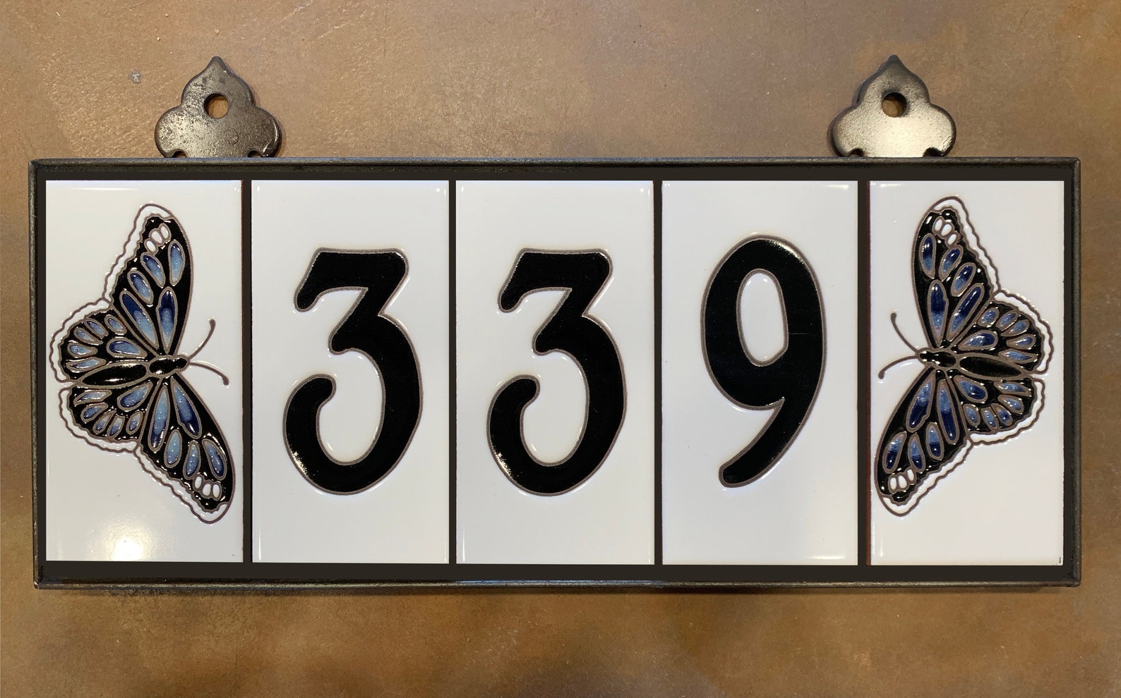 Blue Butterfly House Numbers | Black on White | Butterfly End Caps ...