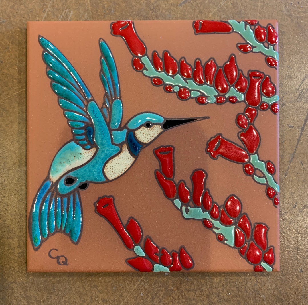 6x6 Hummingbird With Ocotillo on Terra Cotta Ceramic Tile - Etsy
