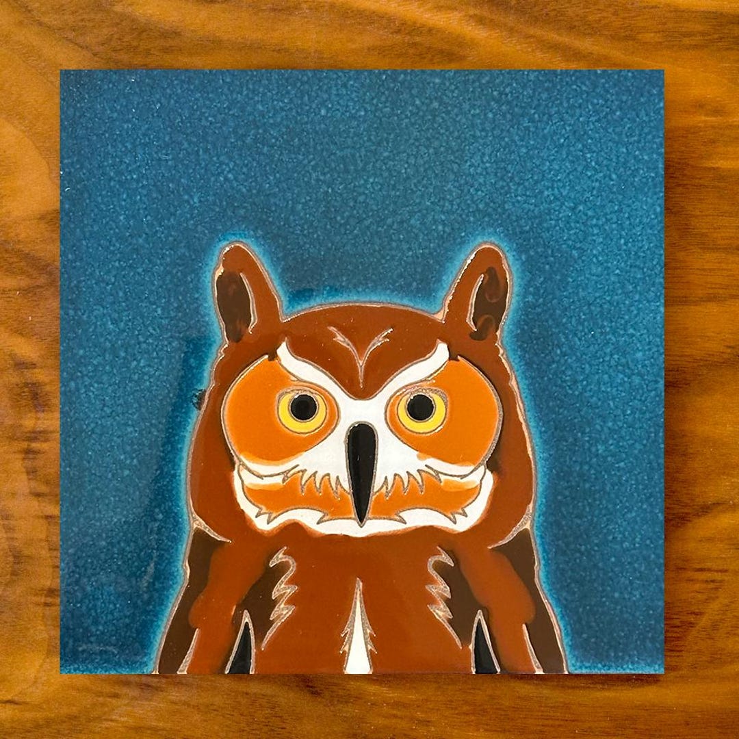 6x6 Great Horned Owl Hand Glazed Ceramic Tile - Etsy