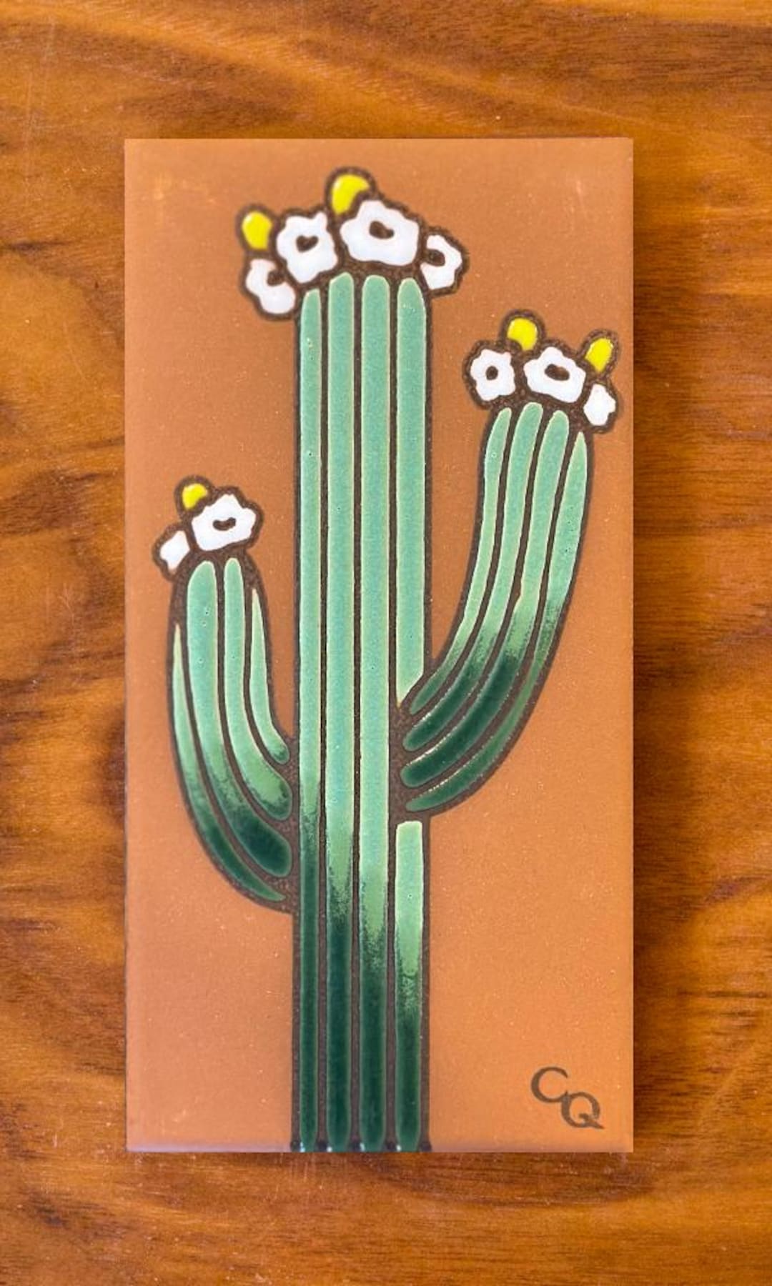Blooming Saguaro Cactus Tile Art: Hand-glazed Terra Cotta, Made in ...