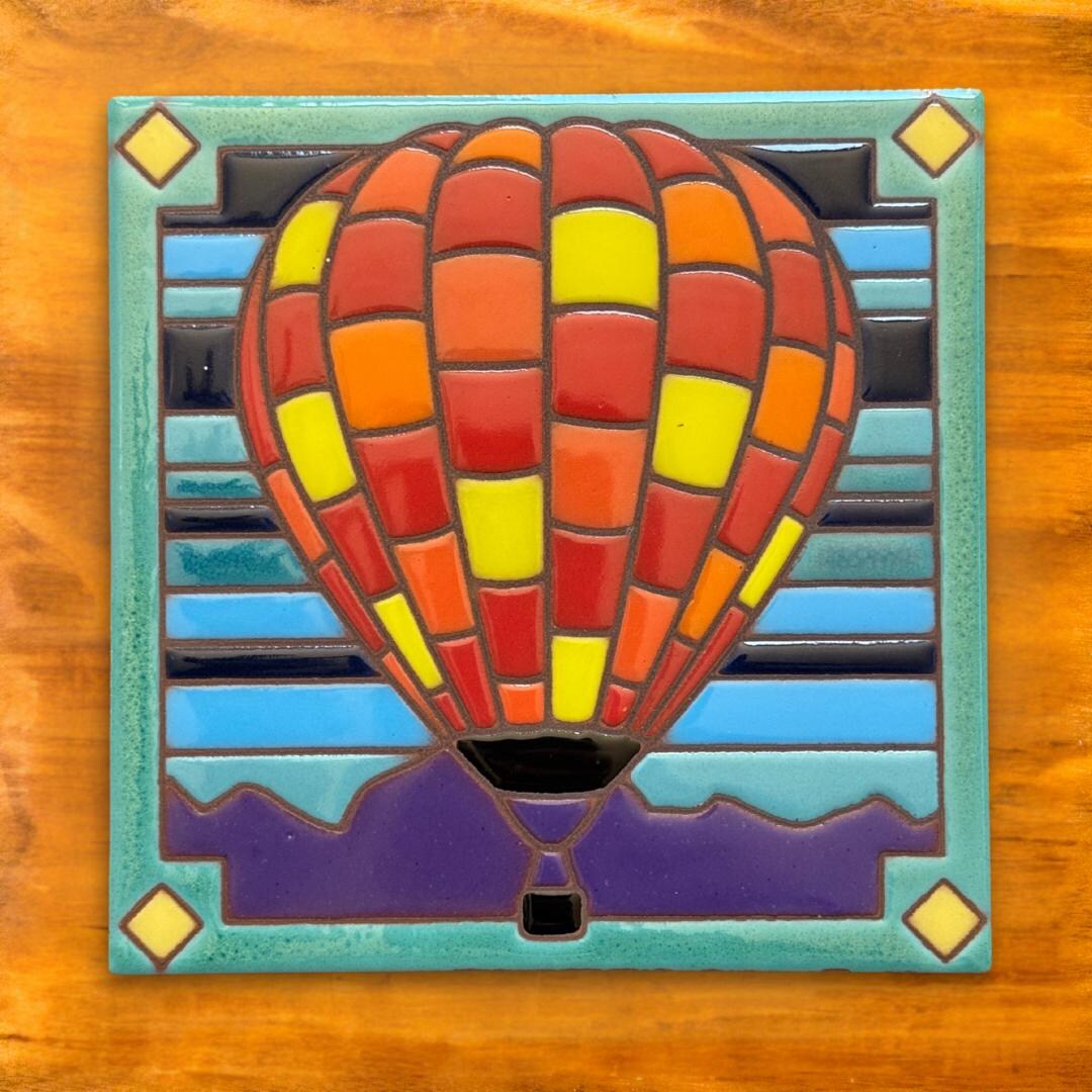 Hot Air Balloon Tile | Hand Glazed Ceramic Tile | Kitchen Trivet | 6"x6 ...