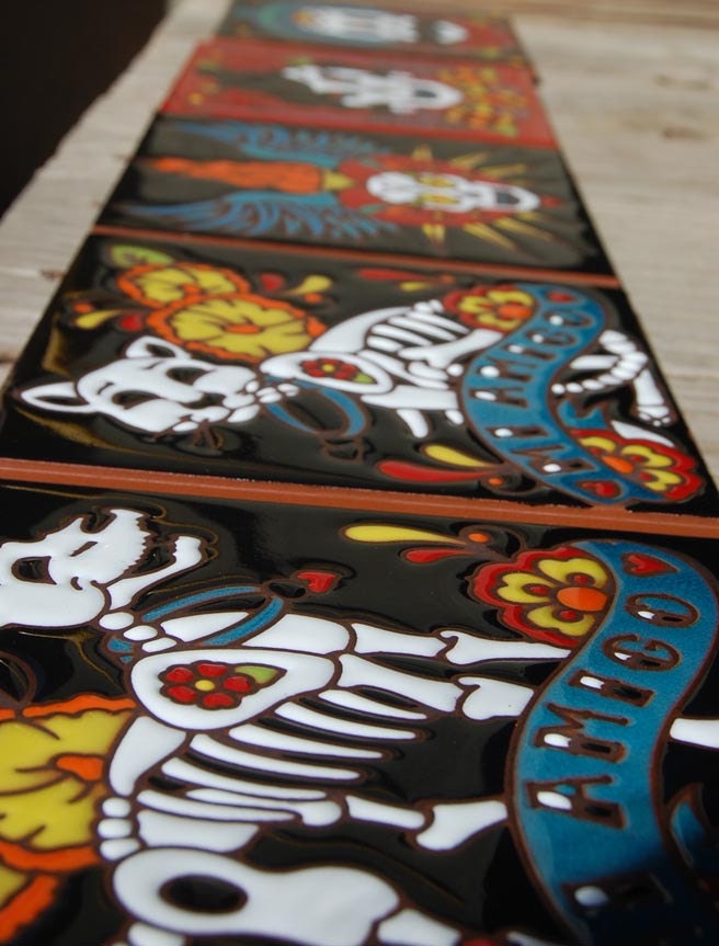 Day of the Dead Cat 6"x6" Hand Glazed Tile Trivet | Designed & Glazed ...