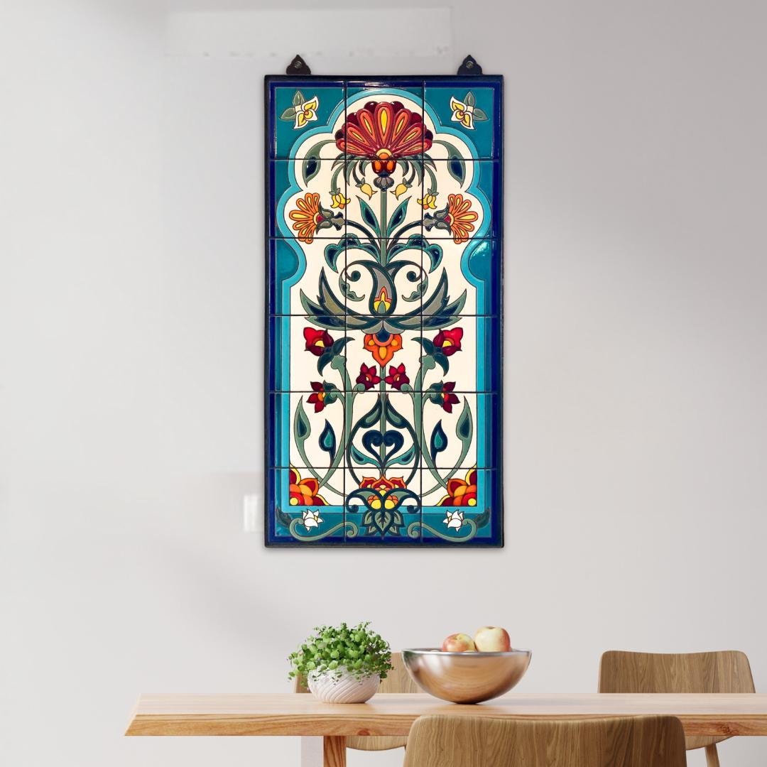 Arabesque Indian Floral Mural | 18"x36" Hand Glazed Ceramic Tile Art ...