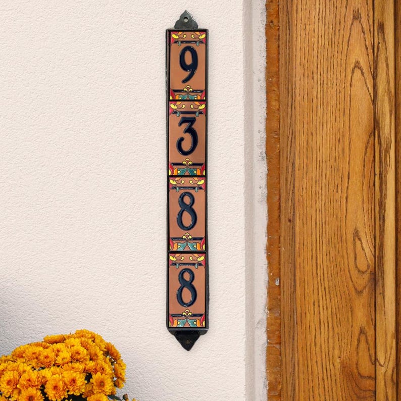 Vertical Tile House Number Sign | Framed & Ready to Hang | Blue on ...