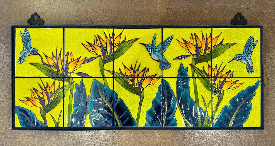 Birds of Paradise & Hummingbirds Hand Glazed Tile Mural | Framed or ...