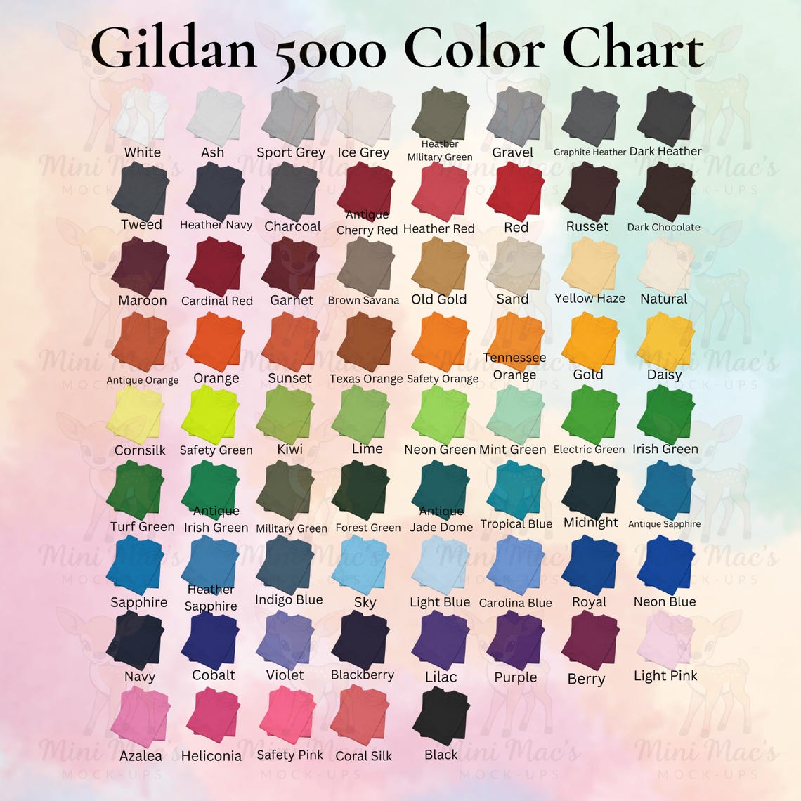 Gildan 5000 Color Chart - Etsy