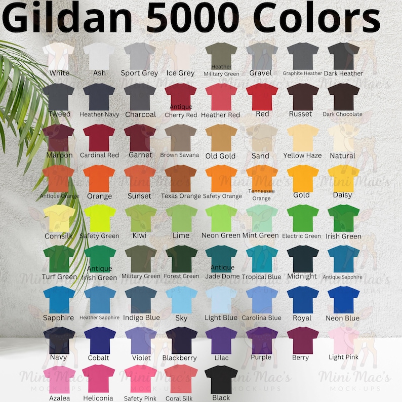 Gildan 5000 Color Chart - Etsy