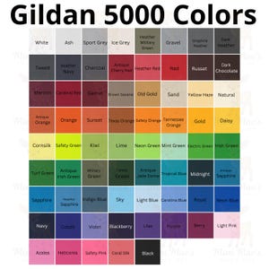 Gildan 5000 Color Chart - Etsy