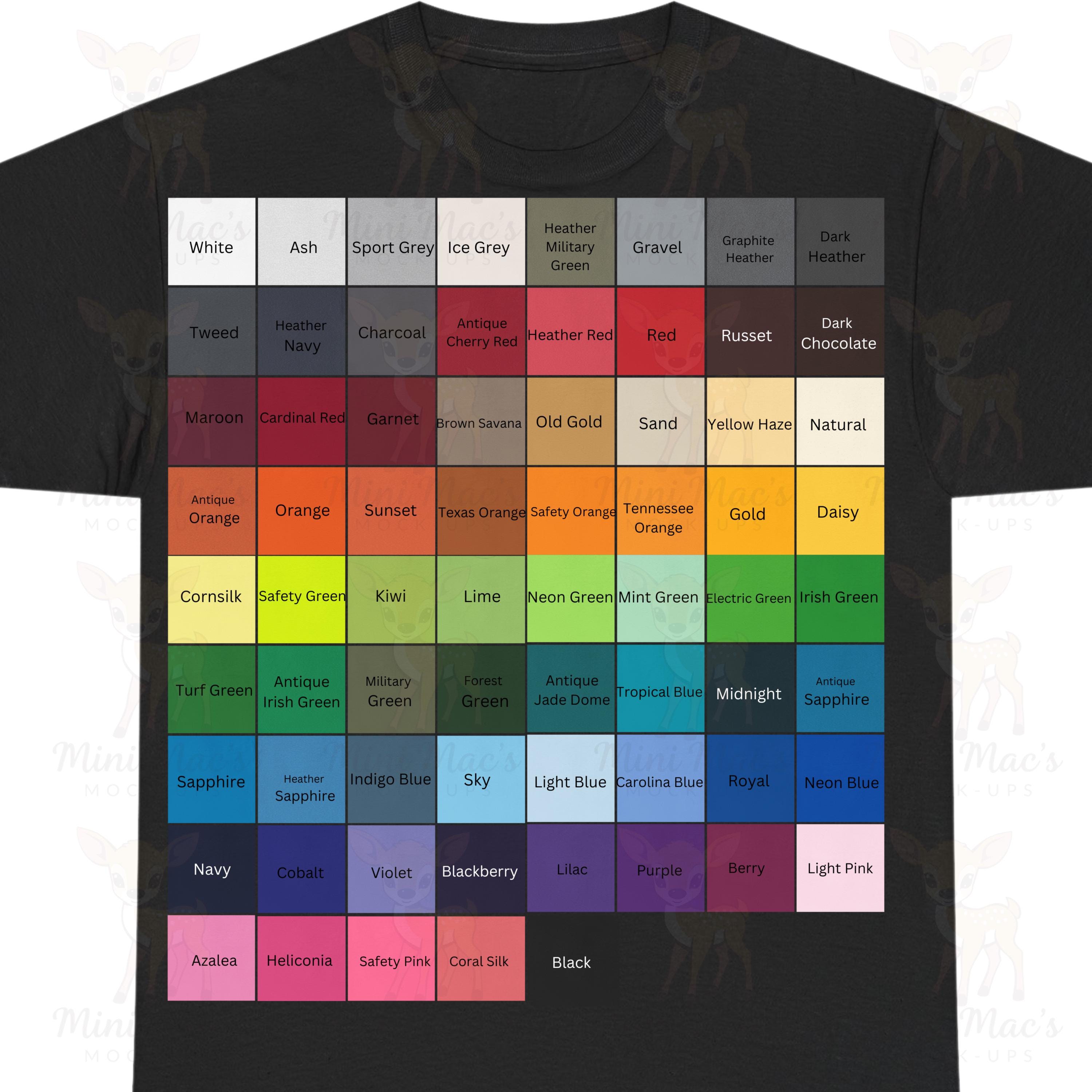 Gildan 5000 Color Chart - Etsy