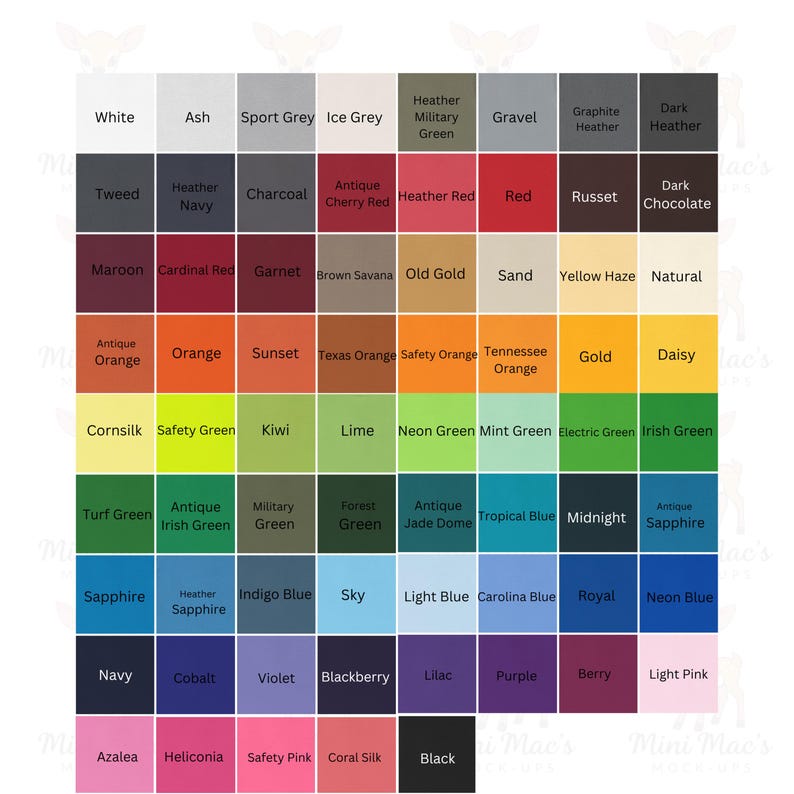 Gildan 5000 Color Chart - Etsy