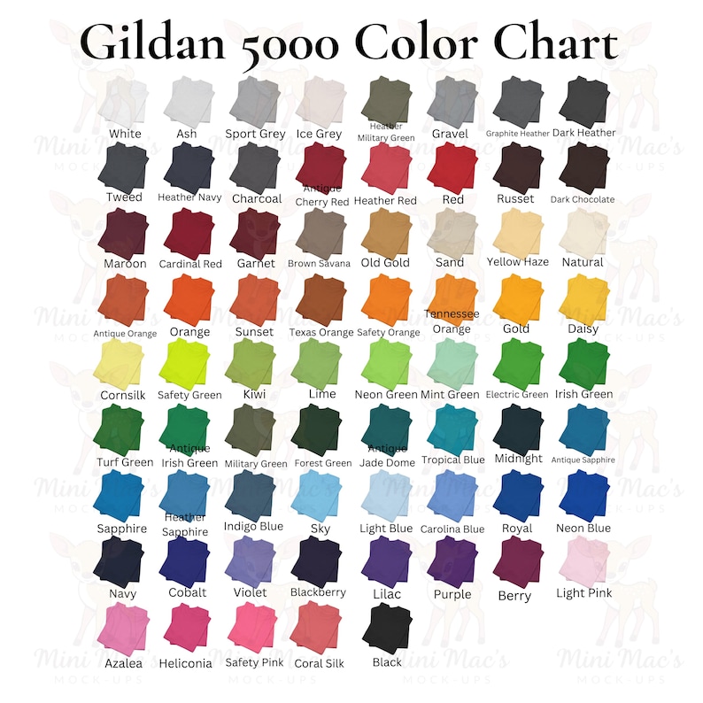 Gildan 5000 Color Chart - Etsy