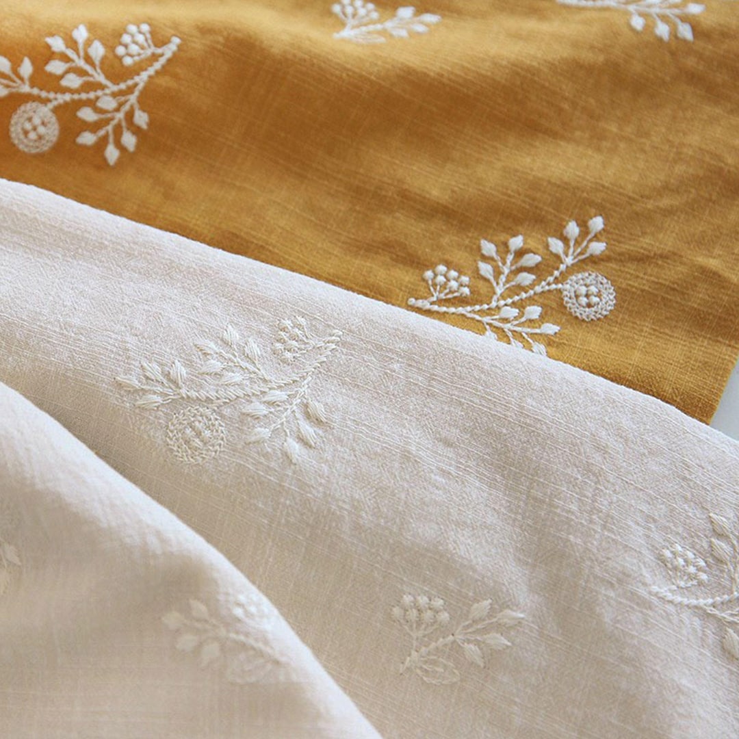 Floral Cotton Embroidered Fabric- Japanese Fabric- Embroidered Fabric ...