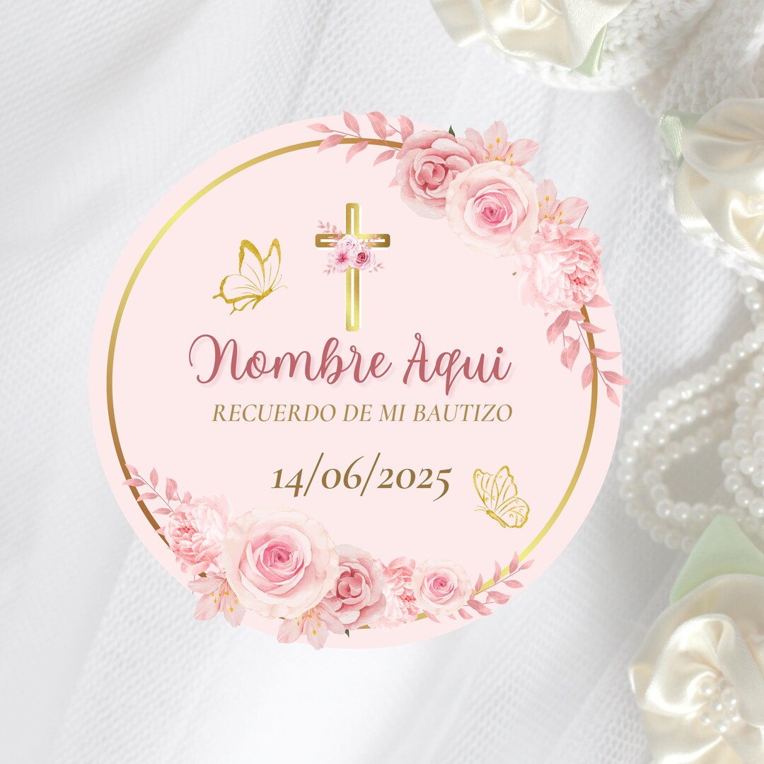 Personalized Baptism Stickers, Girl Baptism Sticker, Pink Baptism ...
