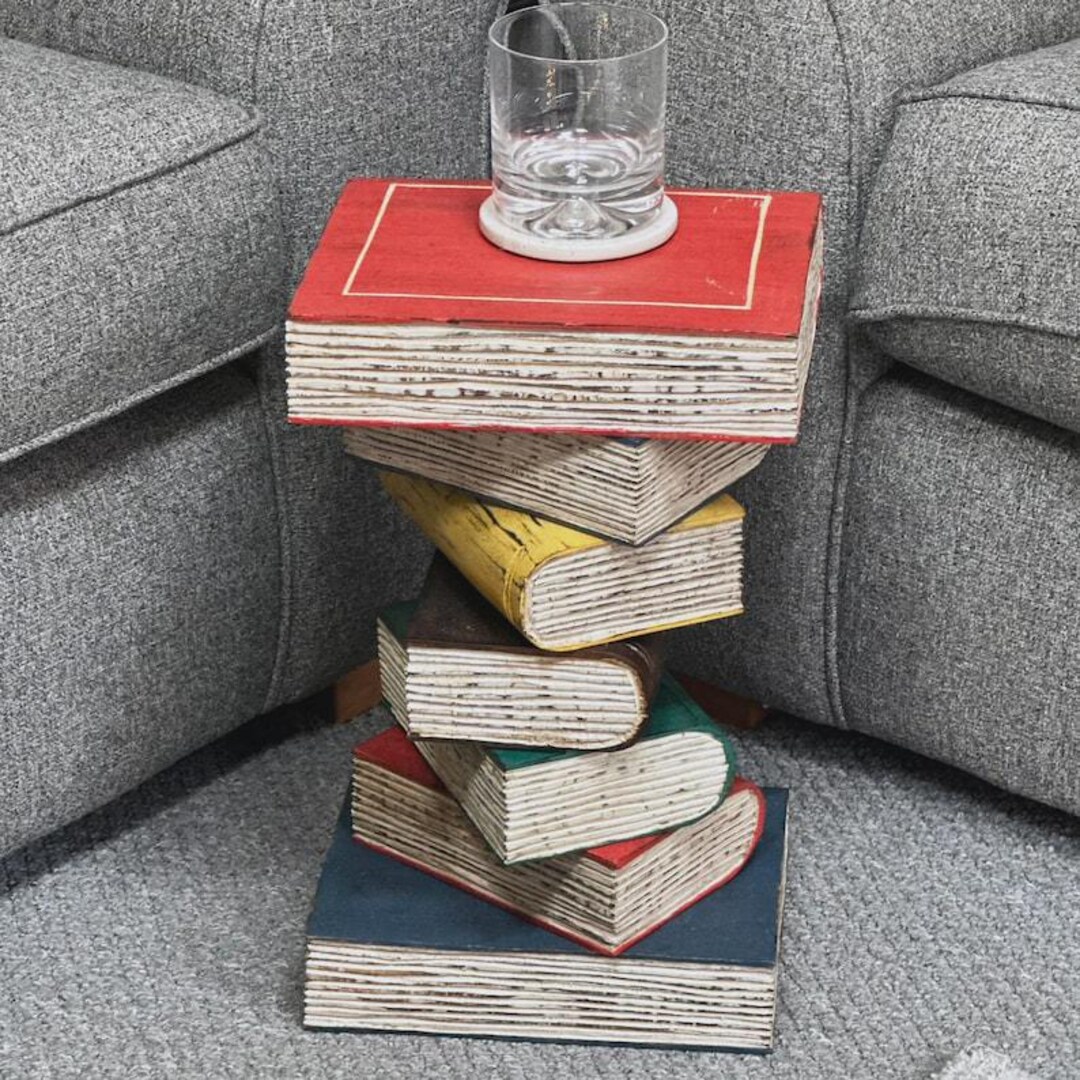 Vintage Book Stack Side Table | Multicolour Wooden Accent Table - Etsy