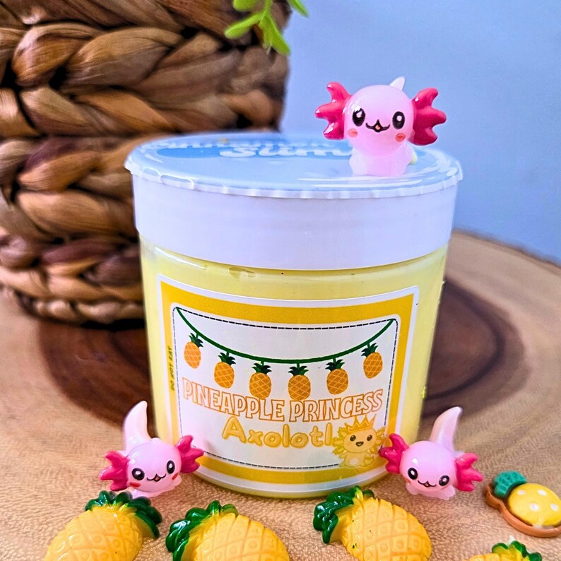 PINEAPPLE PRINCESS AXOLOTL Slime. Thick Glossy Yellow Slime, Foam Beads ...