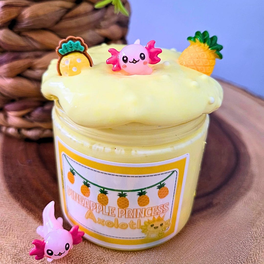 PINEAPPLE PRINCESS AXOLOTL Slime. Thick Glossy Yellow Slime, Foam Beads ...