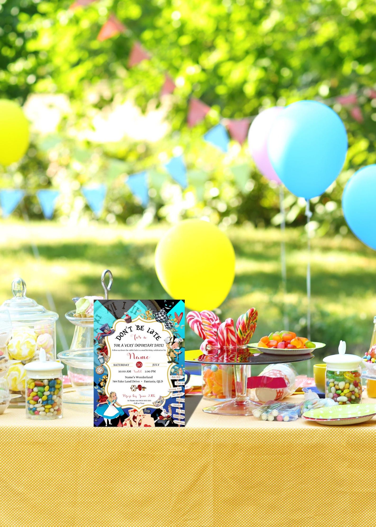 Editable Alice in Wonderland Birthday Invitation Template (digital ...