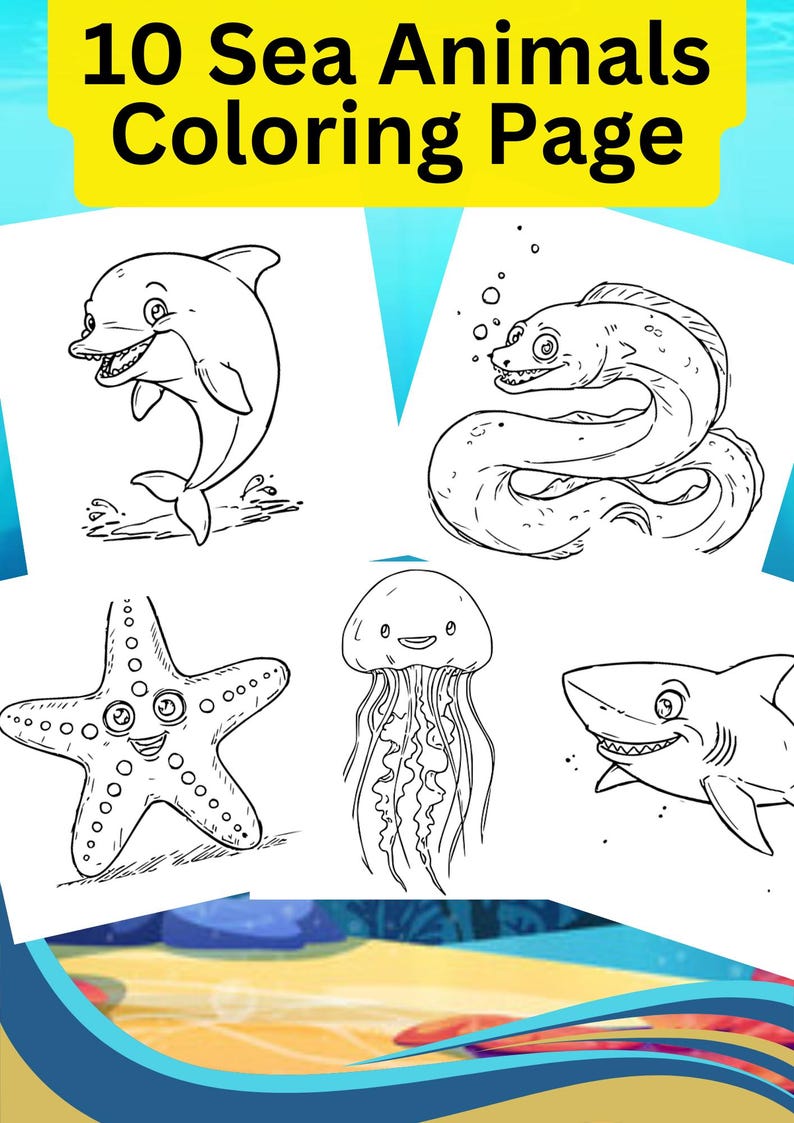 10 Sea Animals Coloring Page - Etsy