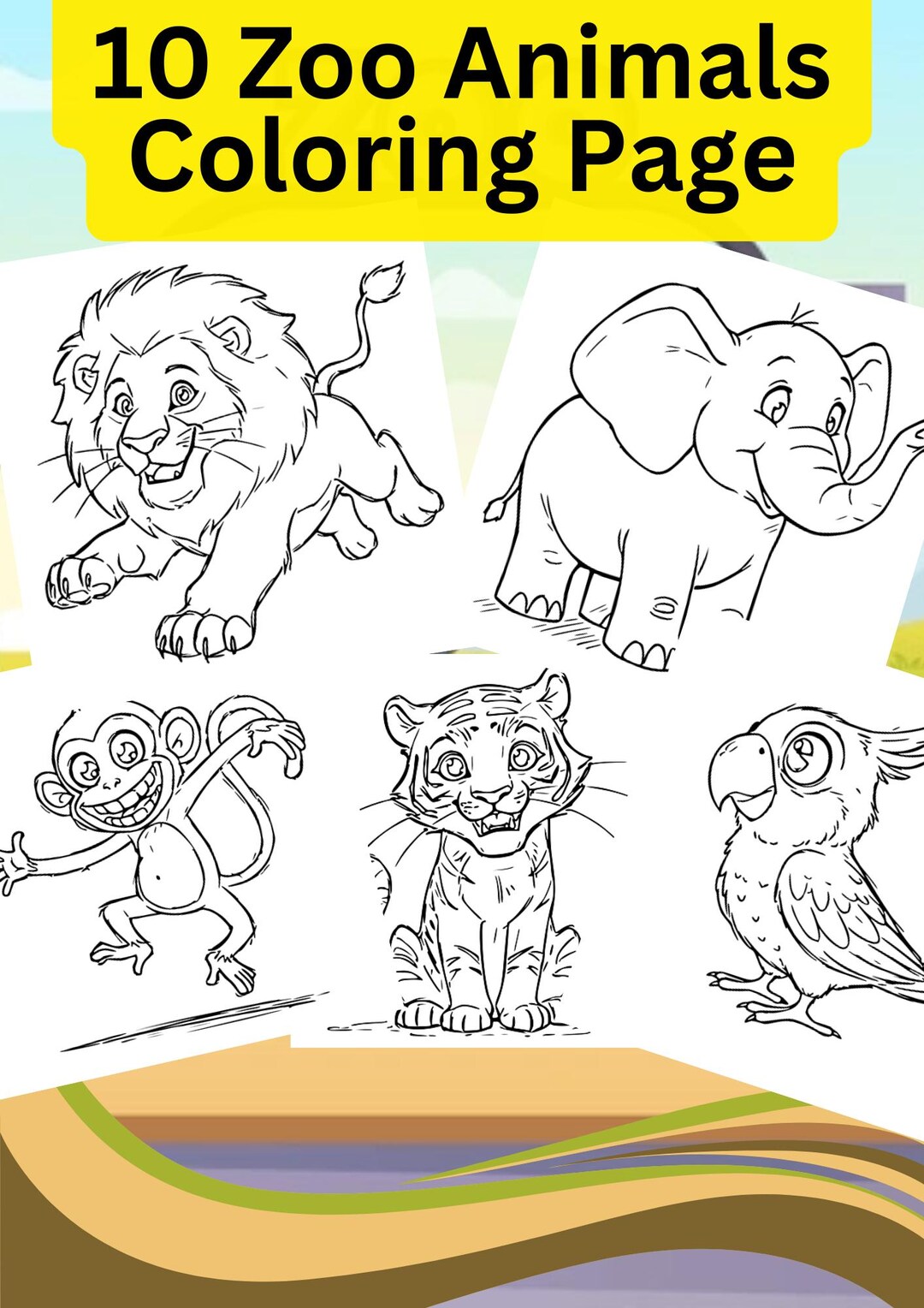 10 Zoo Animals Coloring Page - Etsy