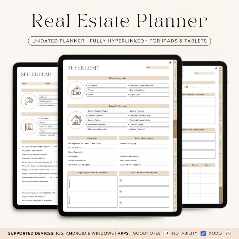Real Estate Agent Digital Planner: Lead Tracking & Client Management ...