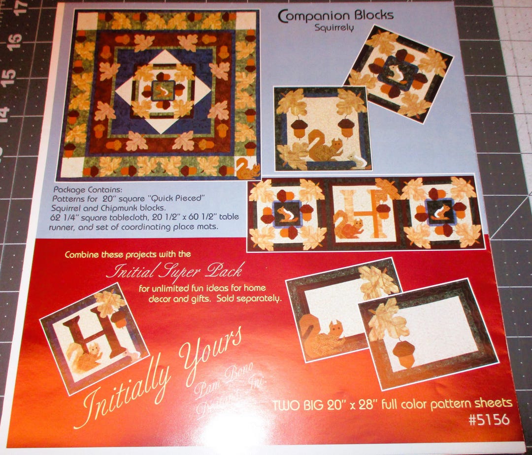 Pam Bono Designs Patterns for Square Quick-pieced Squirrel & Chipmunk Blocks, Square Tablecloth ...
