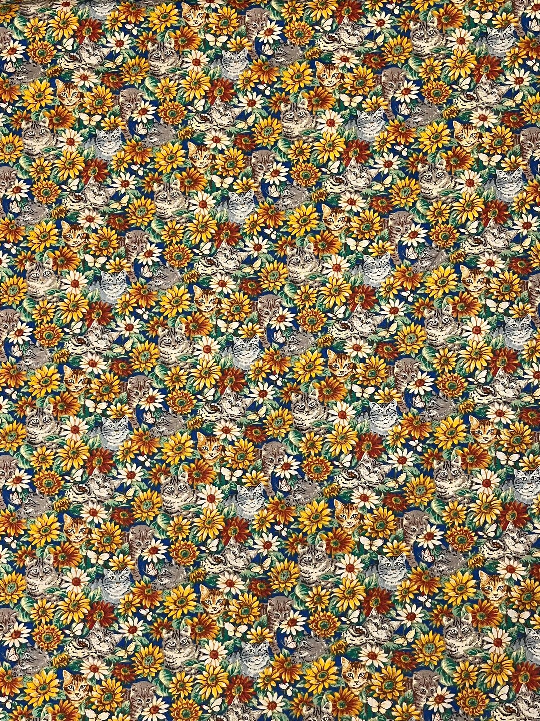 CATS and SUNFLOWERS Sharon Kessler for Concord Fabrics Inc. Vintage ...