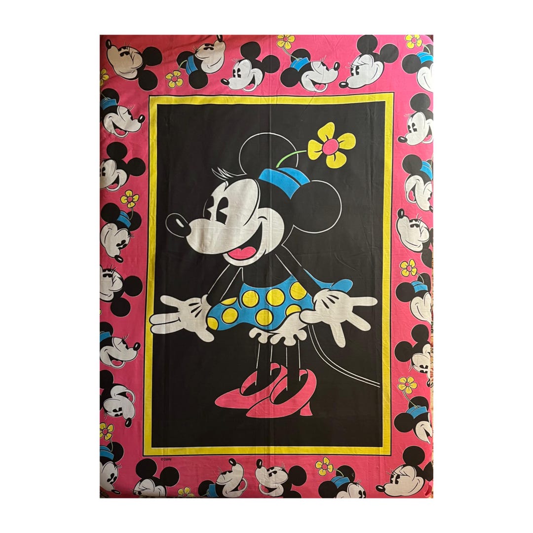 MINNIE MOUSE Huge Fabric Panel- Vintage DISNEY 100% Cotton Quilt Fabric ...