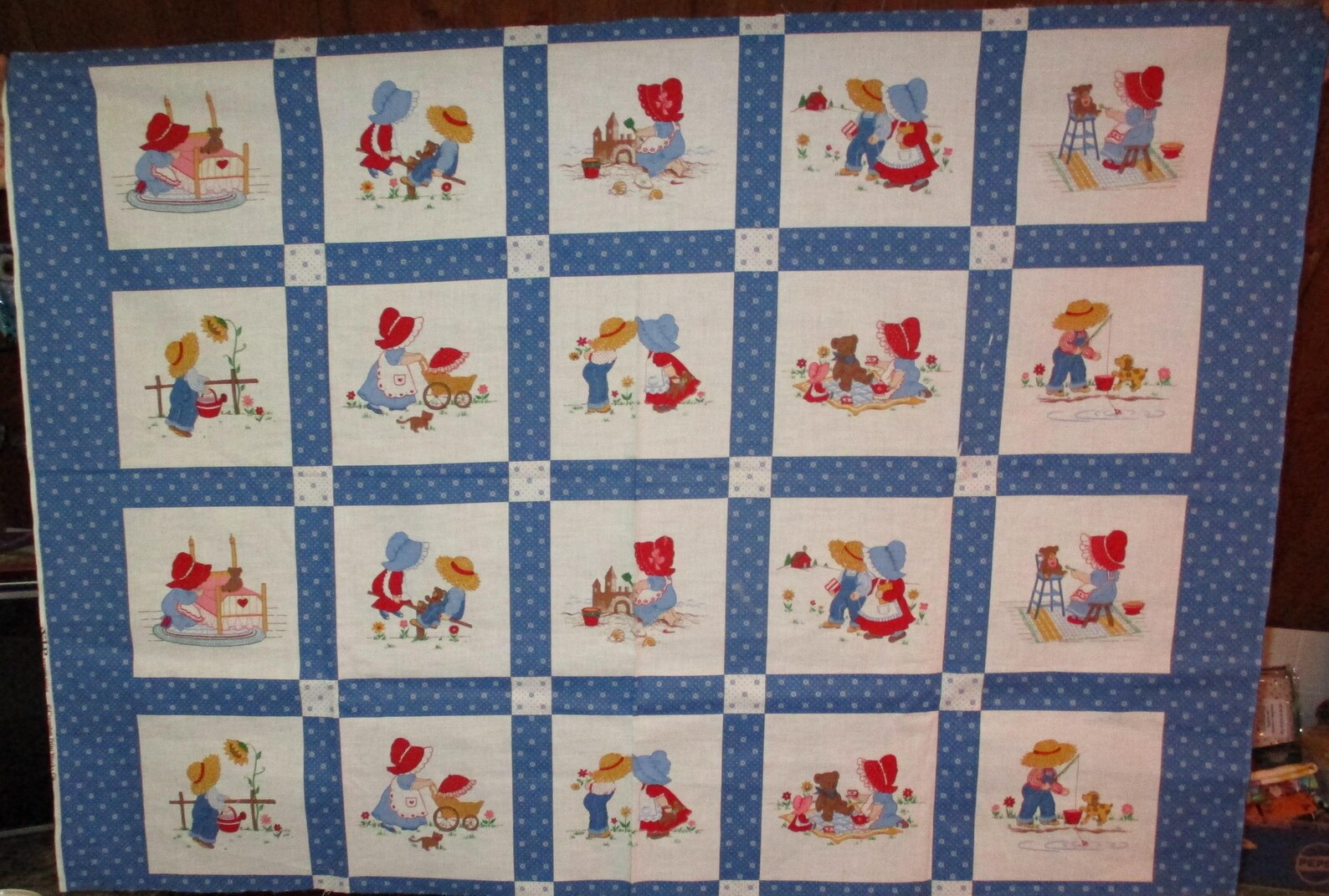 Calico Cheater Quilt Blocks Dutch Girl and Boy. 31" X 45". Out of Print ...