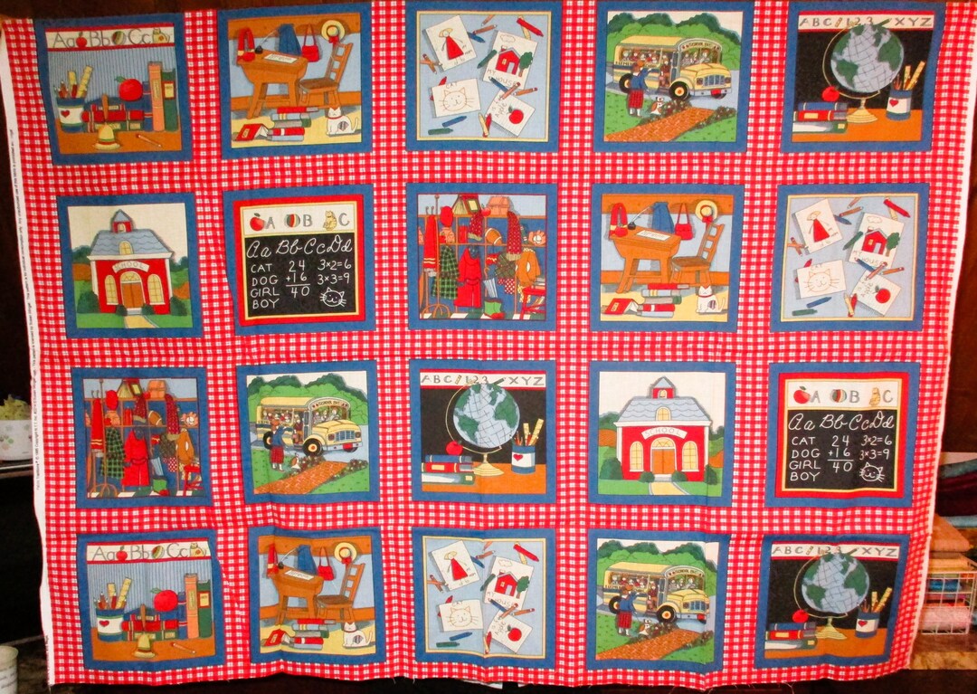Susan Winget 1995 and 1996. School-themed Panel and Fabrics Vintage ...