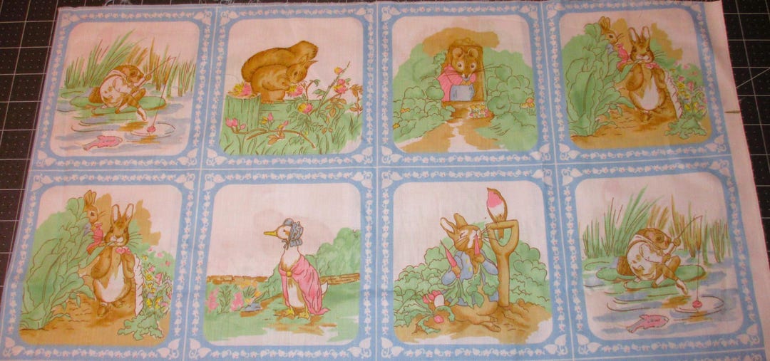PETER RABBIT Fabric Panel Squares Beatrix Potter,1986 Frederick Warne ...