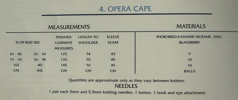 Opera Cape Thorobred Kashmir Mohair 12ply Pdf Knitting Pattern Vintage ...