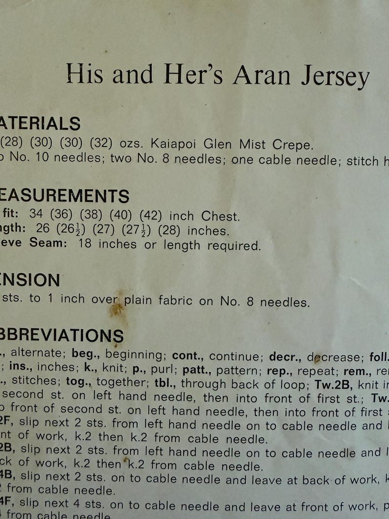 Vintage Aran Sweater Knitting Pattern: His & Hers Jumper (PDF Download ...